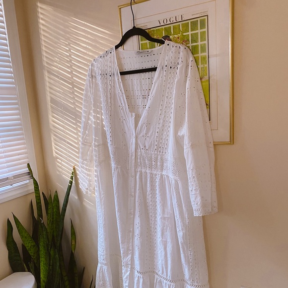 Zara | Dresses | Zara Eyelet White Maxi Dress Xxl | Poshmark
